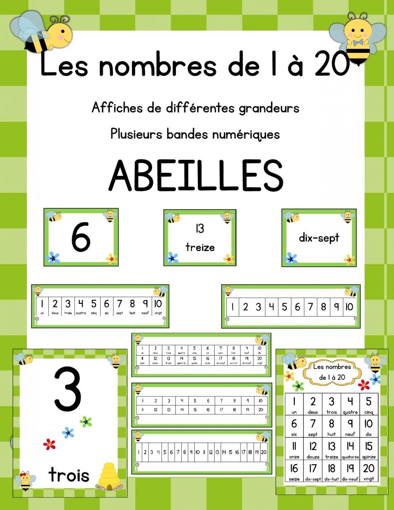 Affiches des nombres (et bandes numériques) de 1 à 20 – Thème des ...