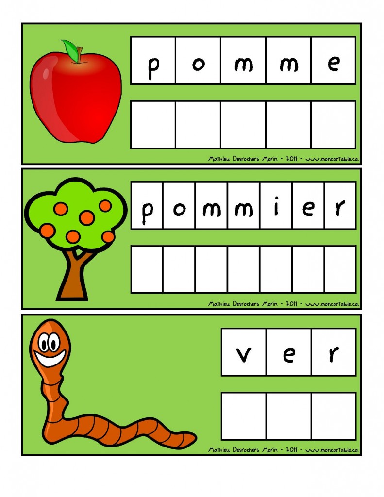 Mots à écrire sur le thème des pommes – mots étiquettes – Rapido-Présco